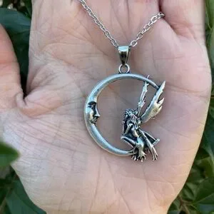 Jewelry | Cottagecore Fairy Crescent Moon Necklace Silver Tone Engraved ...